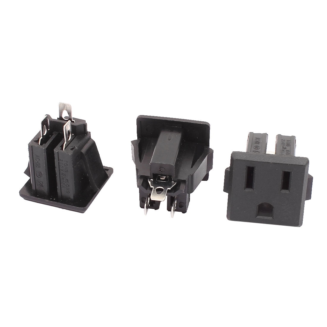 15A 125V US Plug Panel Mount US Outlet Power Socket Black 3 Pcs ...