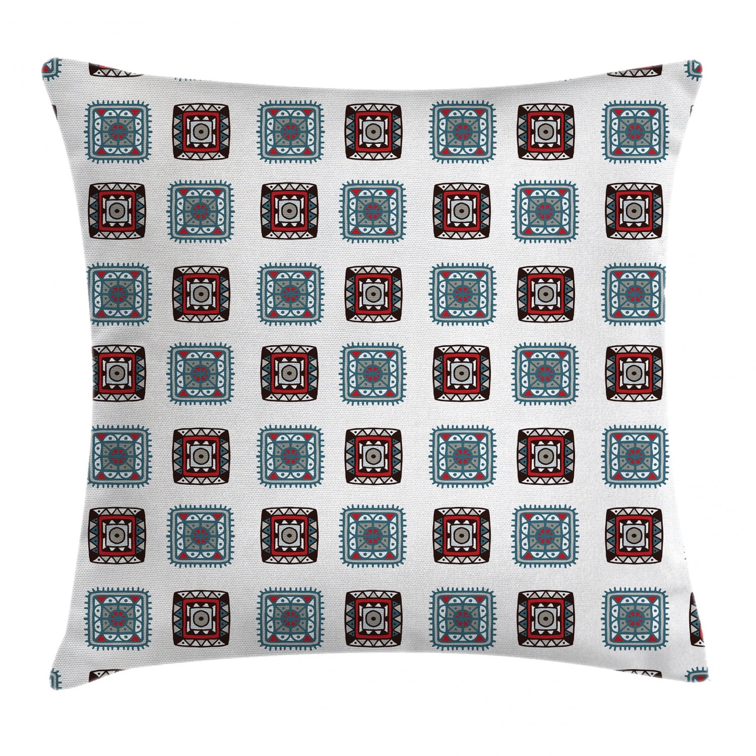 Batik Decor Throw Pillow Cushion Cover, Geometric Square Shaped Lines ...