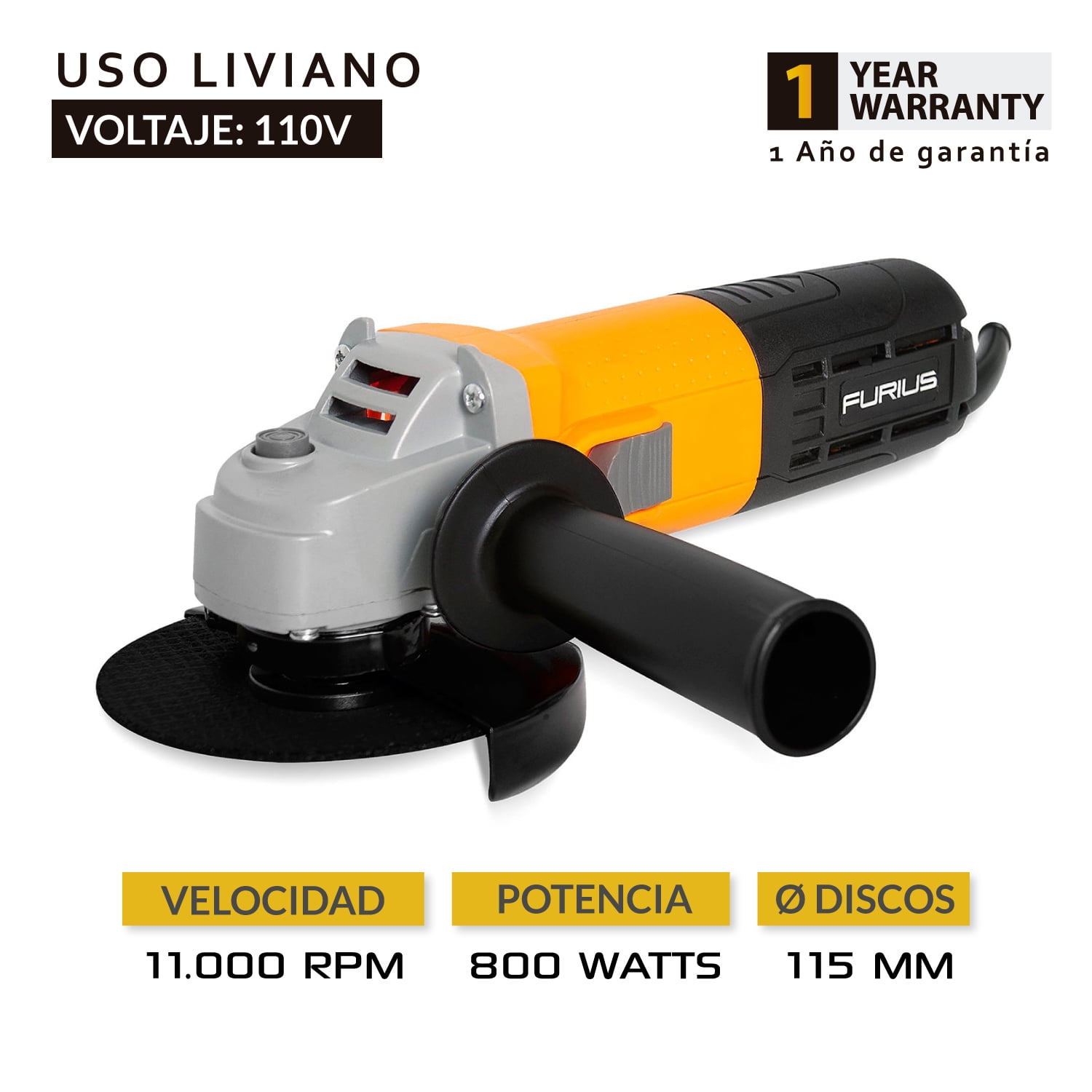 Esmeriladora Angulas 4 1/2" 800 watts Furius Ideal para un sinfín de ...