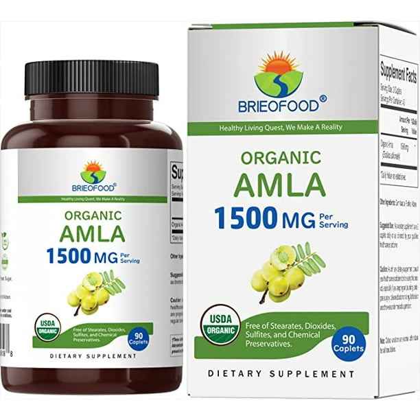 Brieofood Organic Amla 1500mg, 45 Servings, Vegetarian, Gluten Free, 90 ...