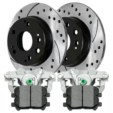 AutoShack Front and Rear Drilled Slotted Brake Rotors Silver and Ceramic Pads Kit Replacement ...