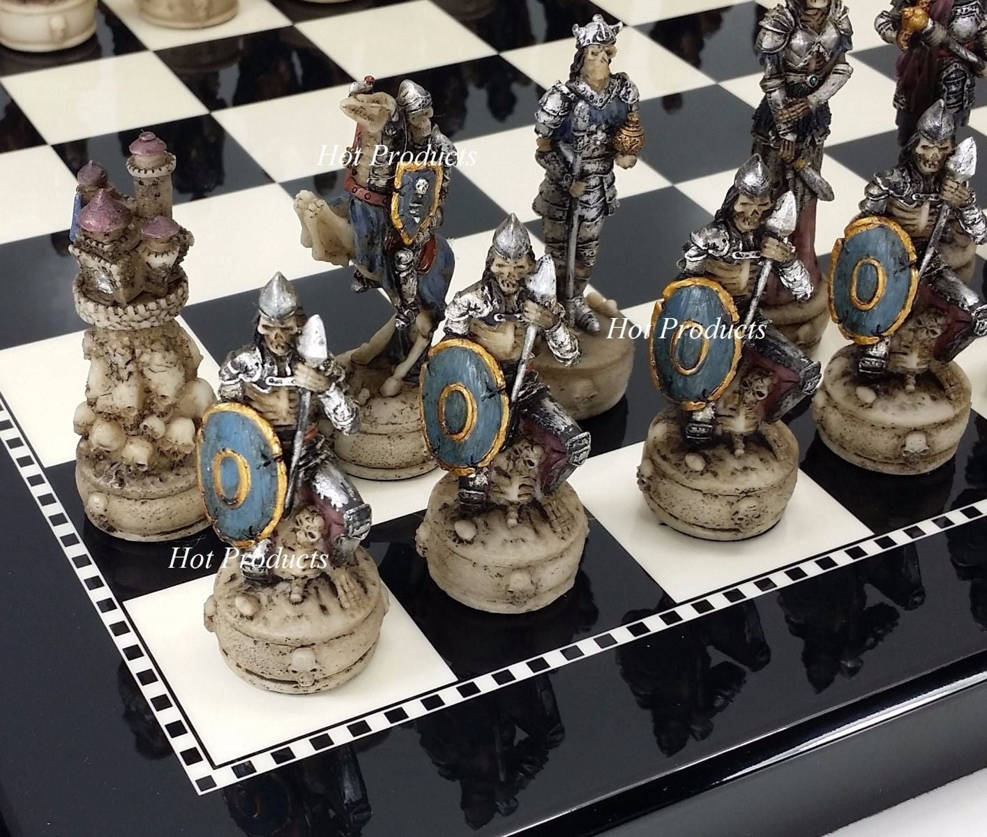 Medieval Times Skeleton Slayer Gothic Skull Chess Set W/ 15" BLACK ...