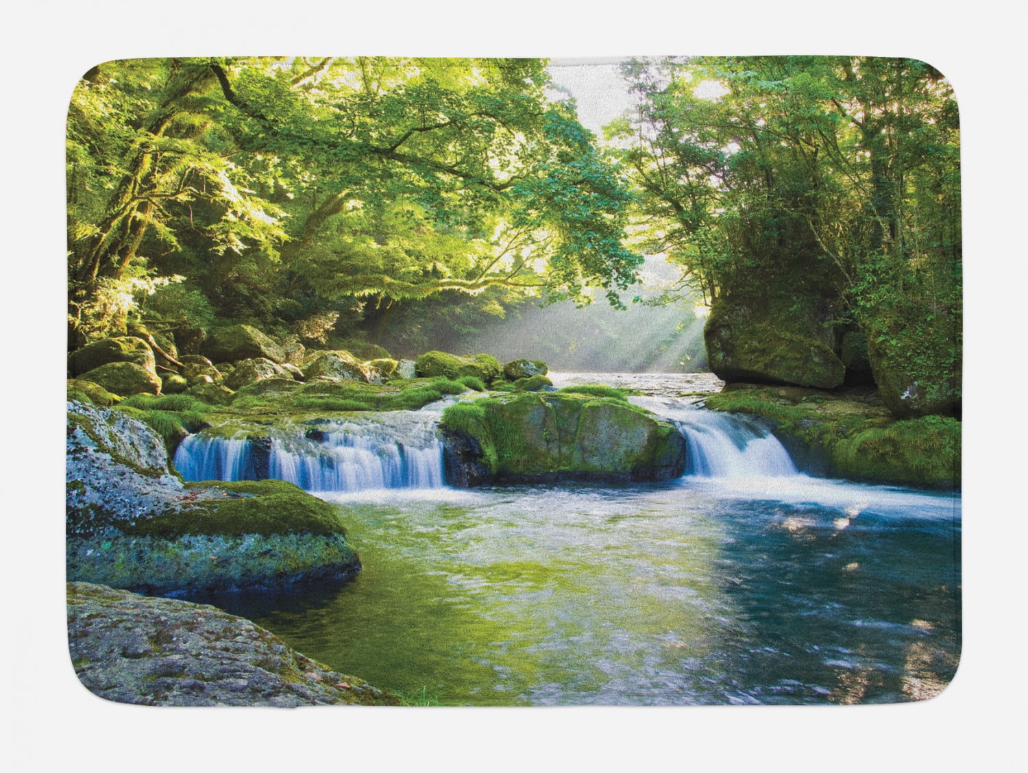 Rainforest Bath Mat, Foliage Jungle Misty Mountains Waterside River ...