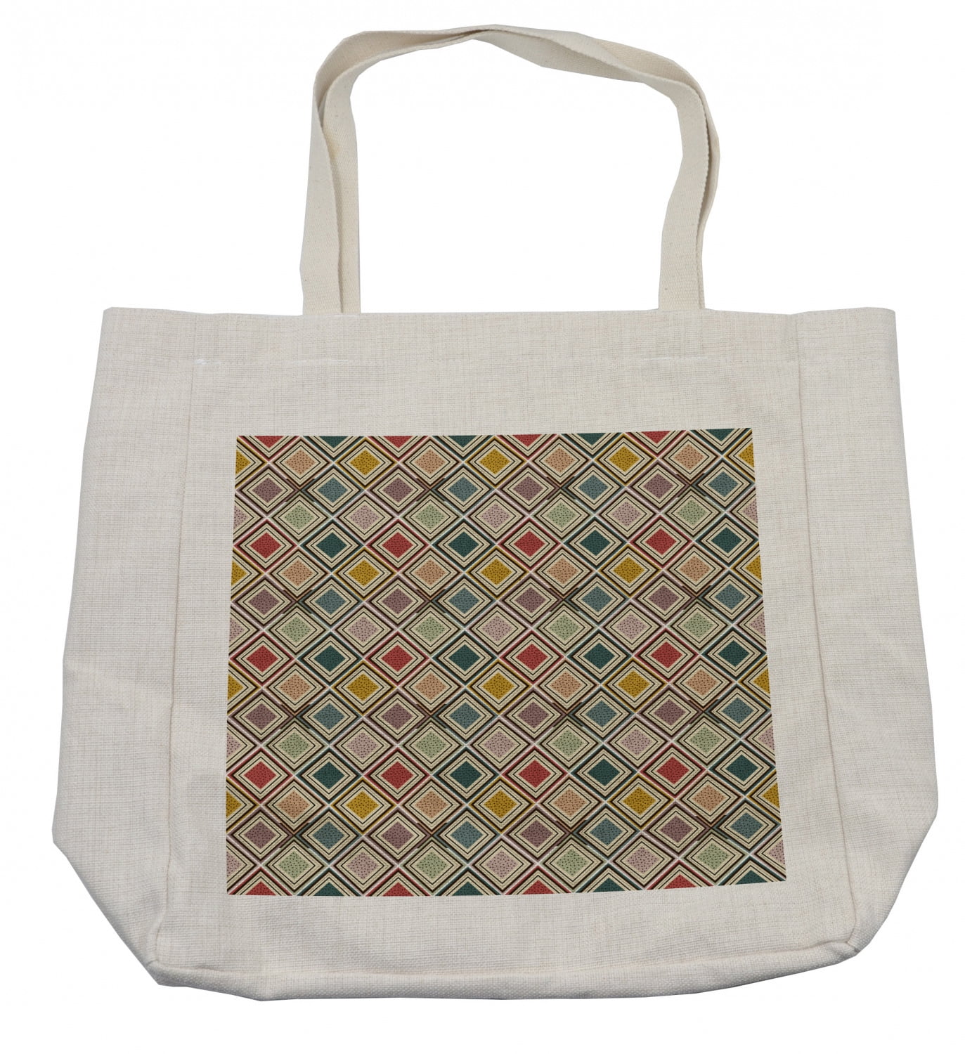 Vintage Shopping Bag, Abstract Colorful Squares with Little Dots Inside ...