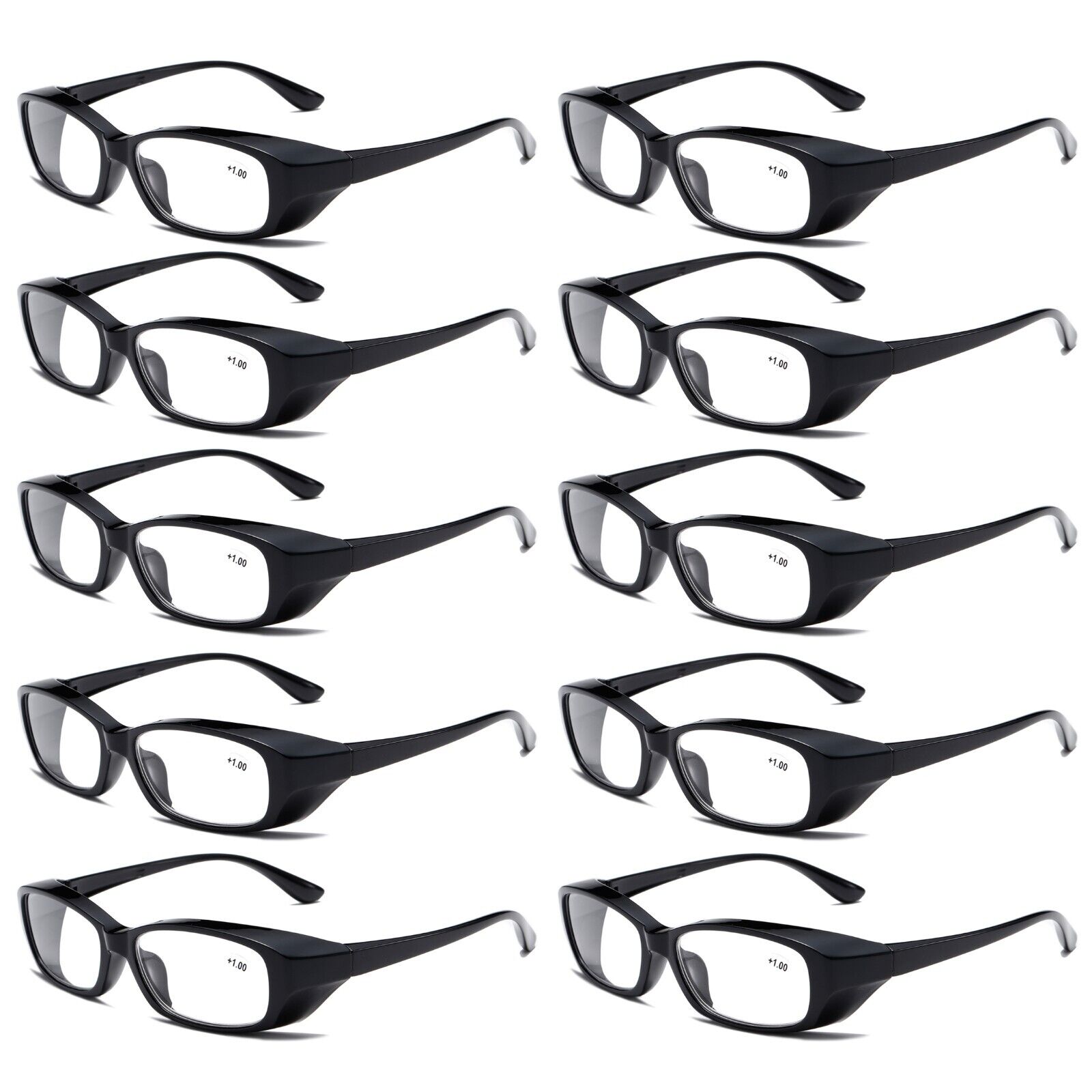 10 PK Clear Lens Mens Black Frame Reading Glasses Heavy Duty Readers ...