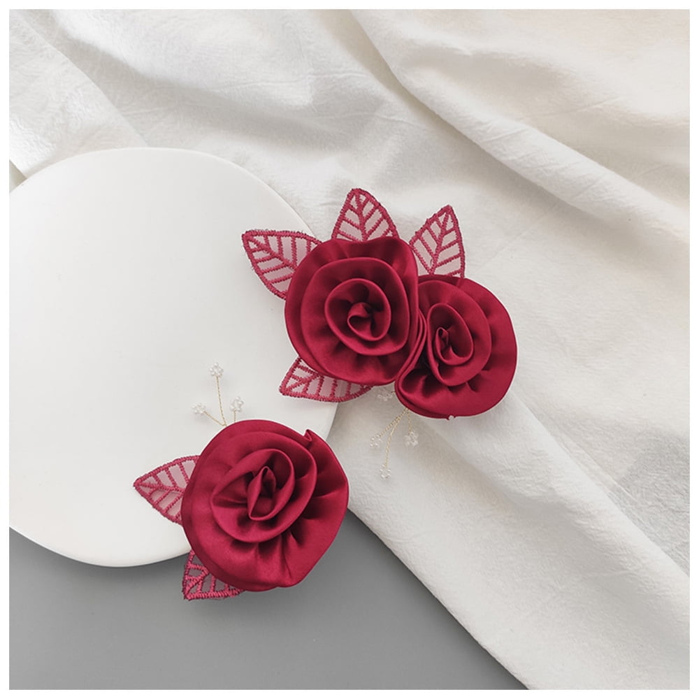 Duckbill Hair Styling Pins Hair Piece French Creamy-white Satin Flowers ...