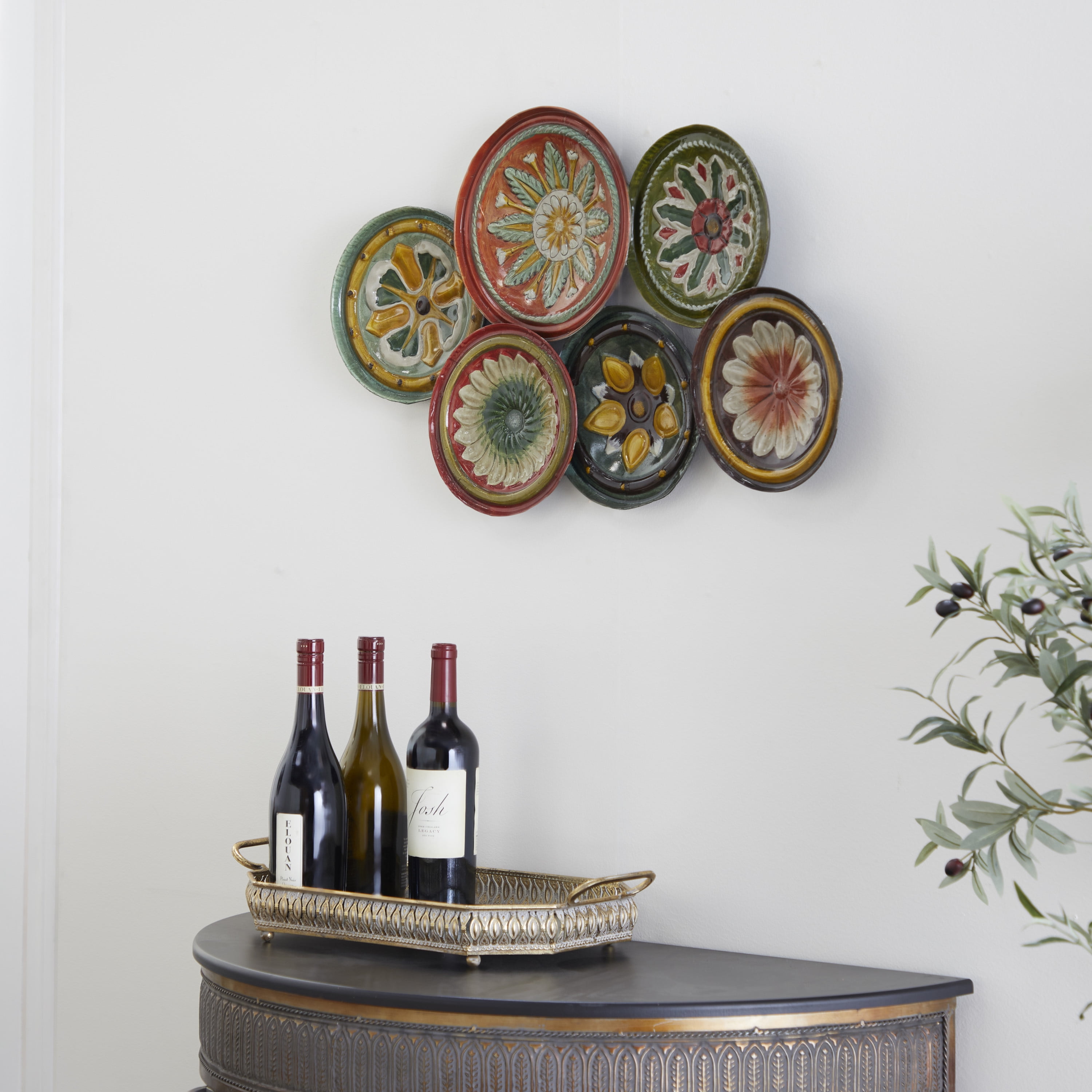 DecMode Rustic Metal Multi Colored Round Plates with Flower Petal ...