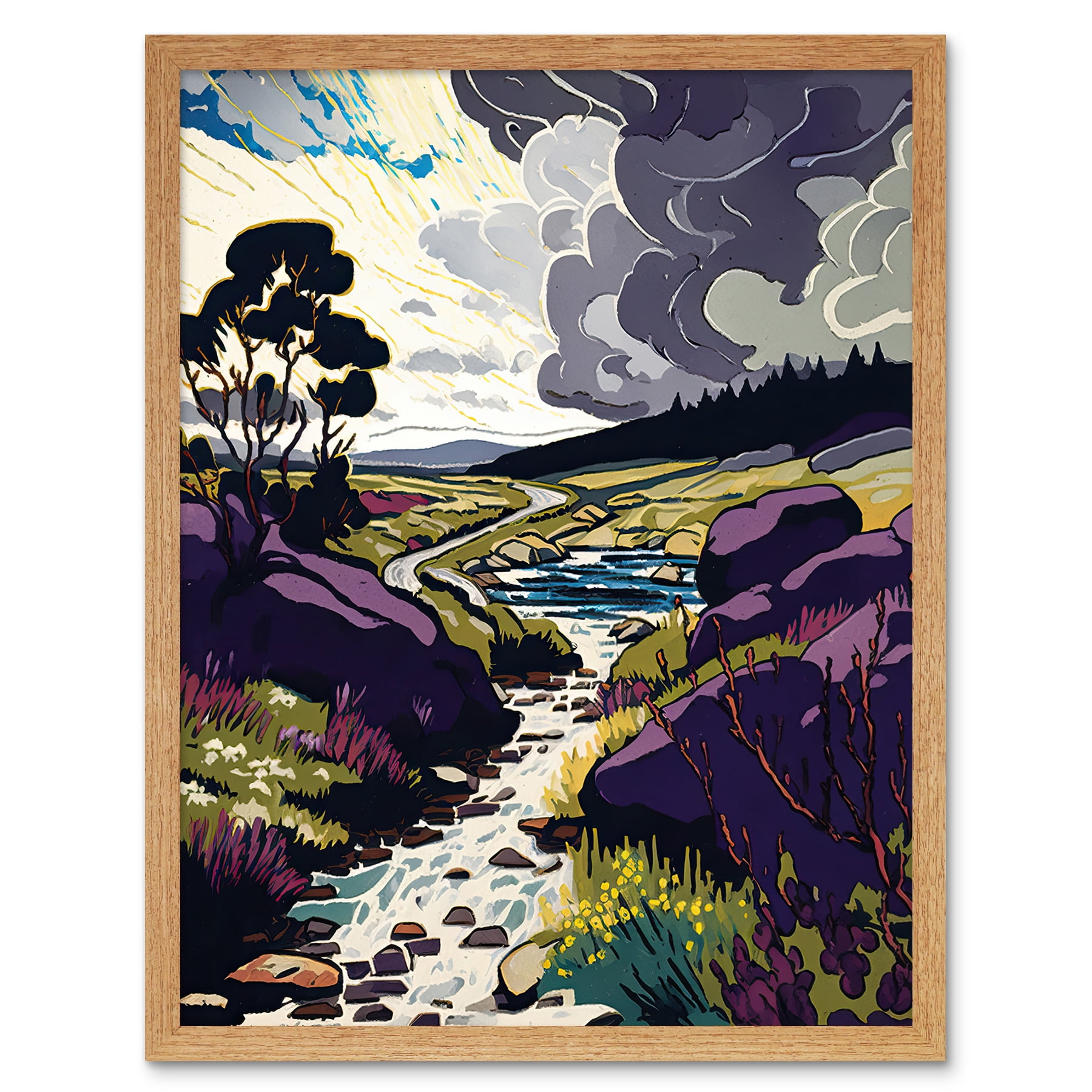 Stormy Clouds over Stream Wild Scottish Landscape Art Print Framed ...