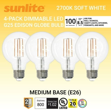 Sunlite LED G16.5 Bulb, 5W (40W Eq.), E12 Base, Dimmable, Frost, 3000K Warm, 6-Pack - Walmart.com