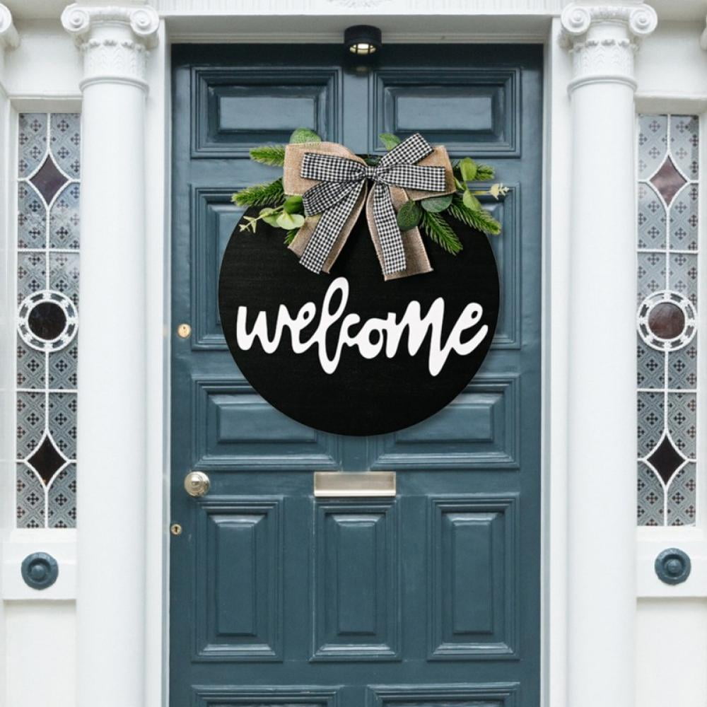 Wreaths & Door Hangers Wooden Welcome Door Sign Black Door Hanger ...
