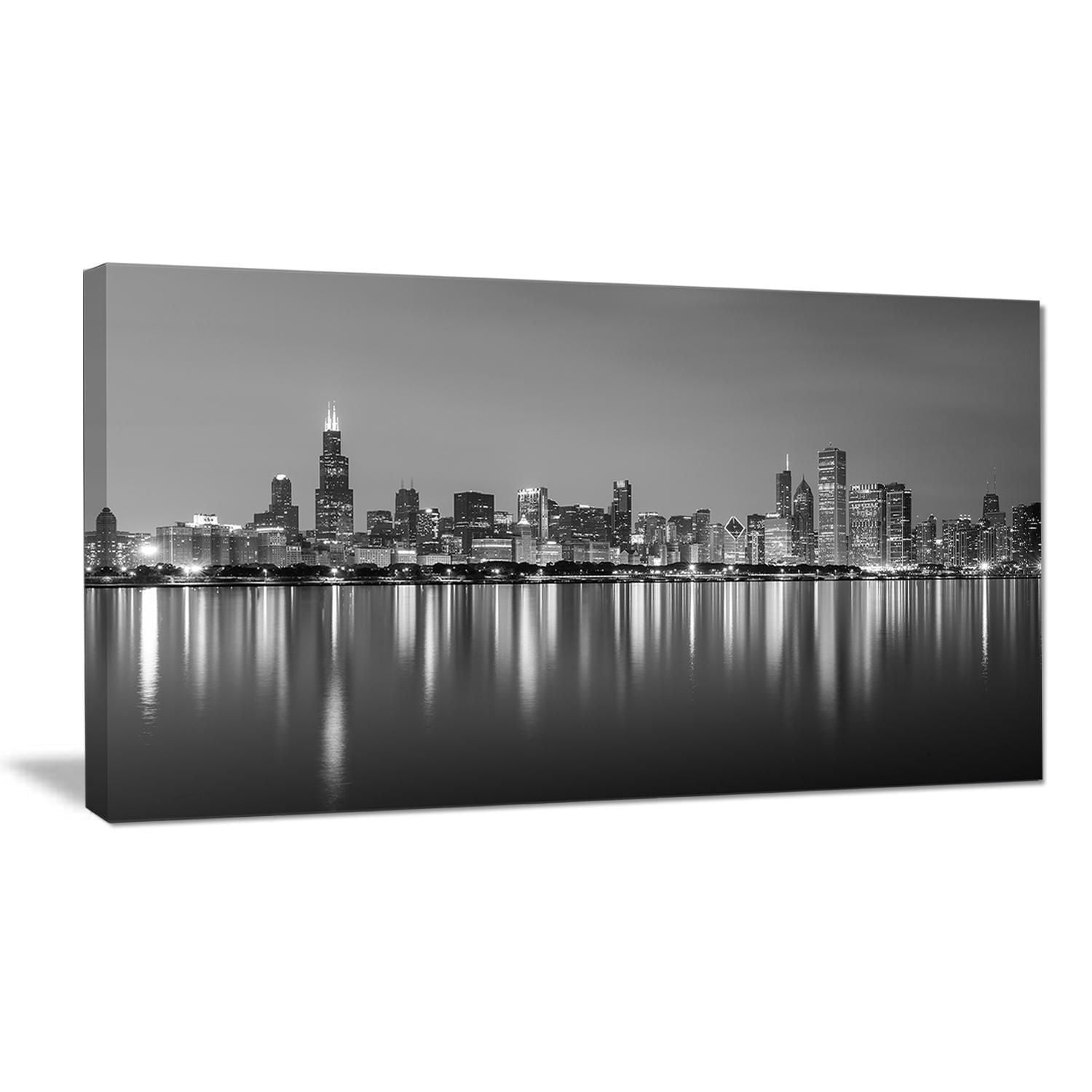 Click here for Designart Design Art Chicago Skyline At Night Blac... prices