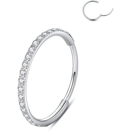 ICHUDAN 316L Stainless-Steel Piercing-Ring Hinged Nose-Rings-Hoop with Zircon/Opal 14G 16G 18G ...