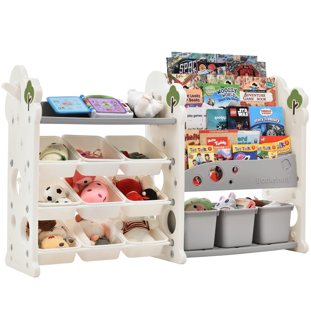 Kids Toy Storage Organizer and Bookshelf with 12 Toy Bins and 4 ...
