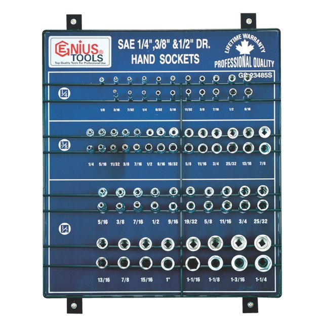Genius Tools 85 Piece 1/4", 3/8" & 1/2" Dr. SAE Hand Socket Display ...