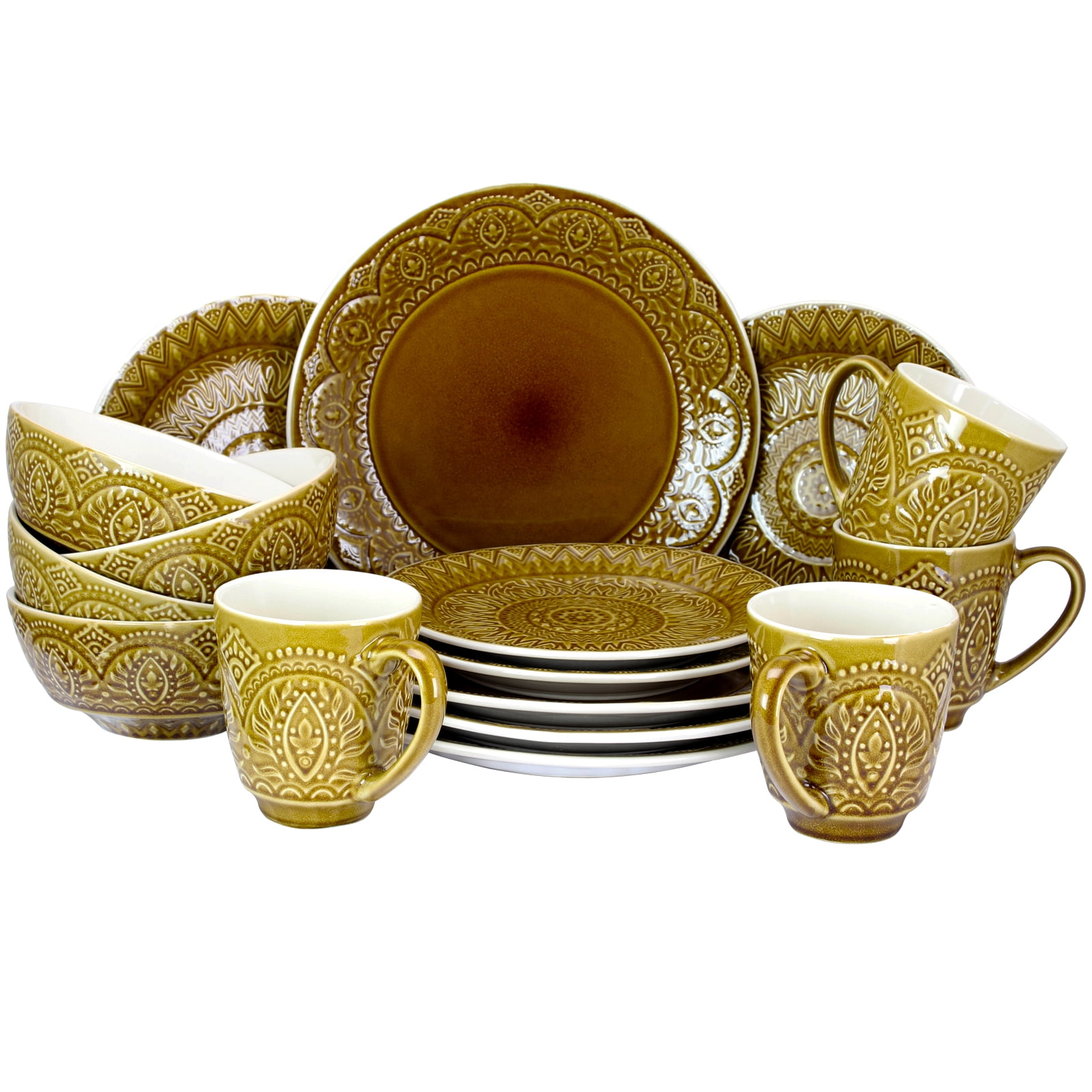 Elama's Cleo 16 Piece Stoneware Dinnerware Set - Walmart.com