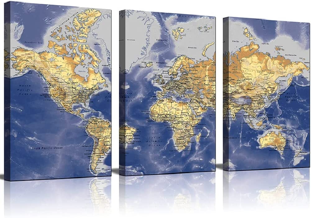 World Map Wall Art Of The World Canvas Wall Decor Poster Framed ...