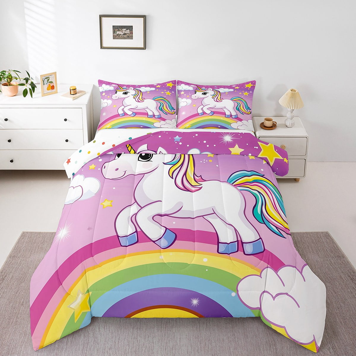 Click here for Erosebridal Cartoon Unicorn Bedding Twin Comforter... prices