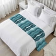 Abstract Bed Runner Queen Size Turquoise Gradient Waves Beach Lines ...