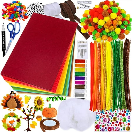 Bulk Fall Craft Kit Autumn Pipe Cleaners Pom-Poms Hard Felt Sheets Wood ...