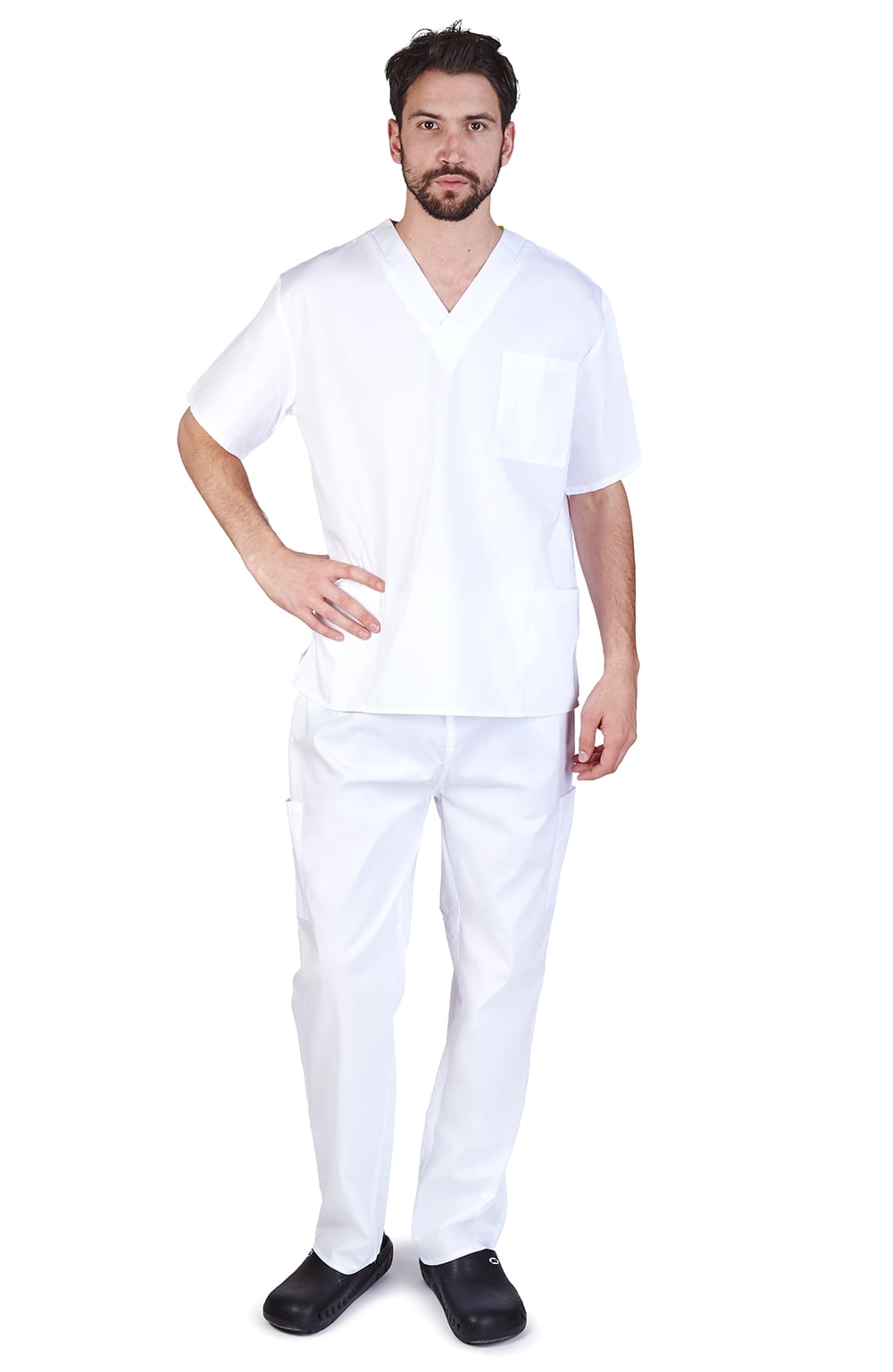 Natural Uniforms Men Scrub Set, Men Medical Uniforms 102 (White, Large ...