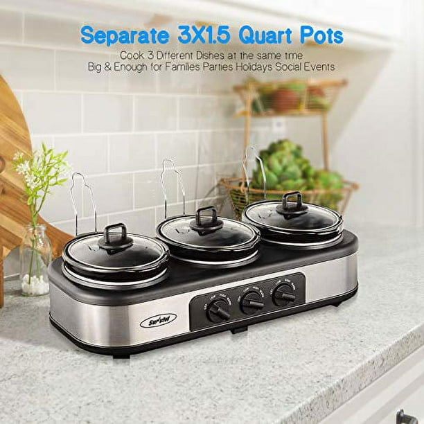 Triple Slow Cooker with Non-Skid Feet, 3×1.5 QT Slow Cooker Buffet ...