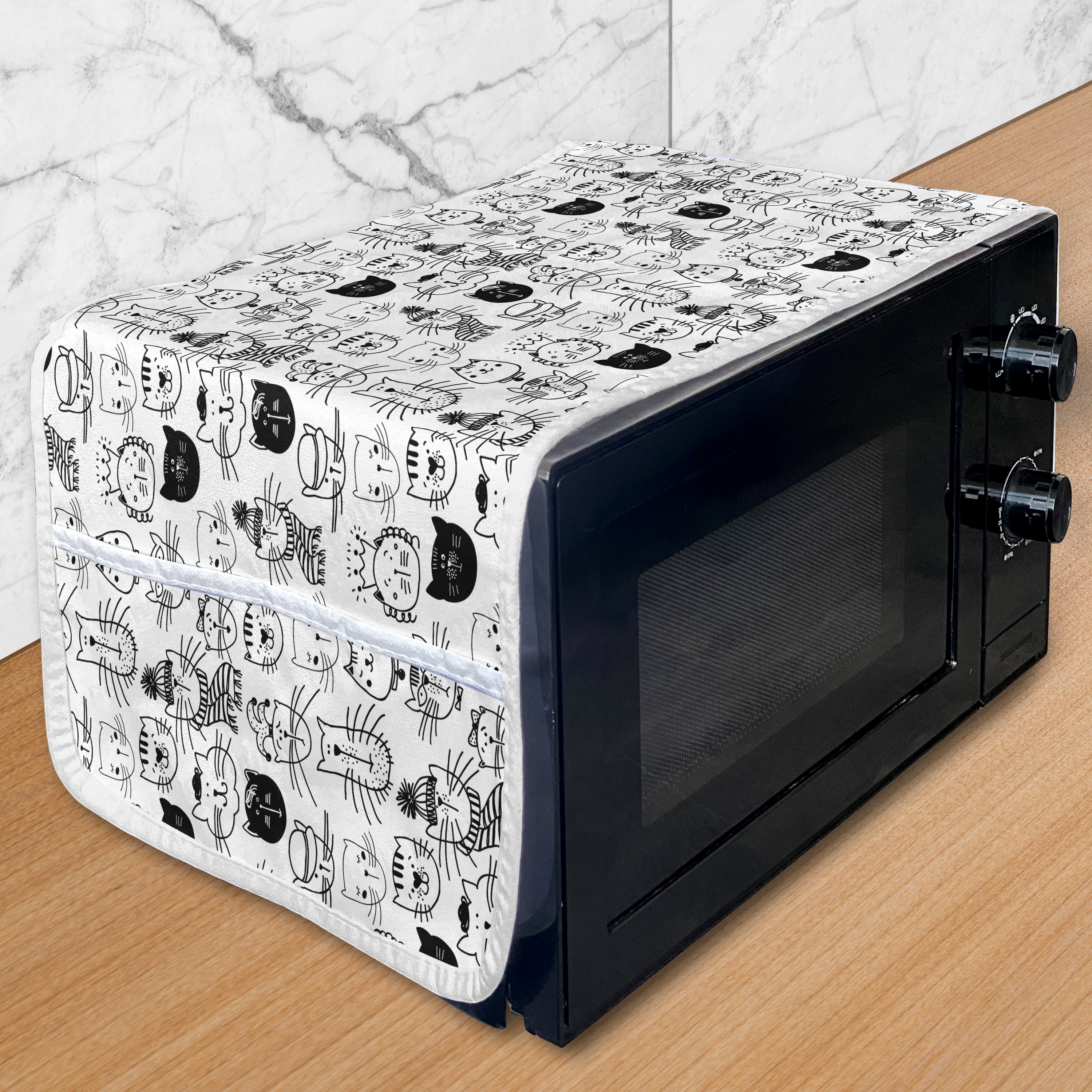 Pet Microwave Oven Cover, Comic Doodle Cat Faces with Scarf Hipster ...