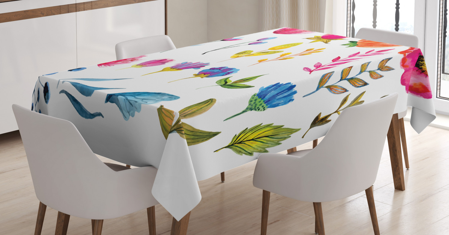 Flower Decor Tablecloth, Watercolored Decor Flowers Tulips Roses ...