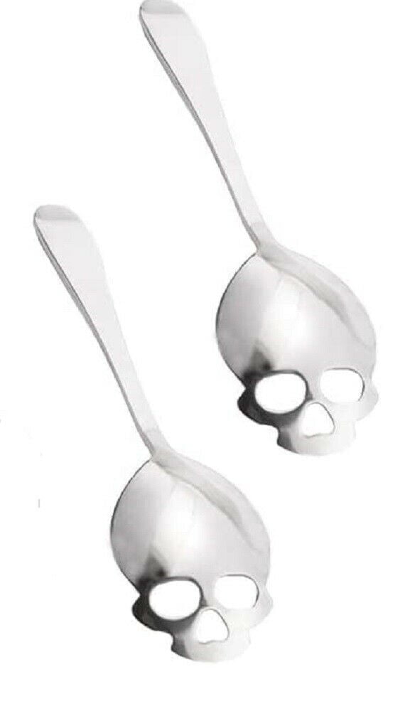 2 PACK Skull Spoons Stainless Steel Skull Sugar Spoons Tea Spoons ...
