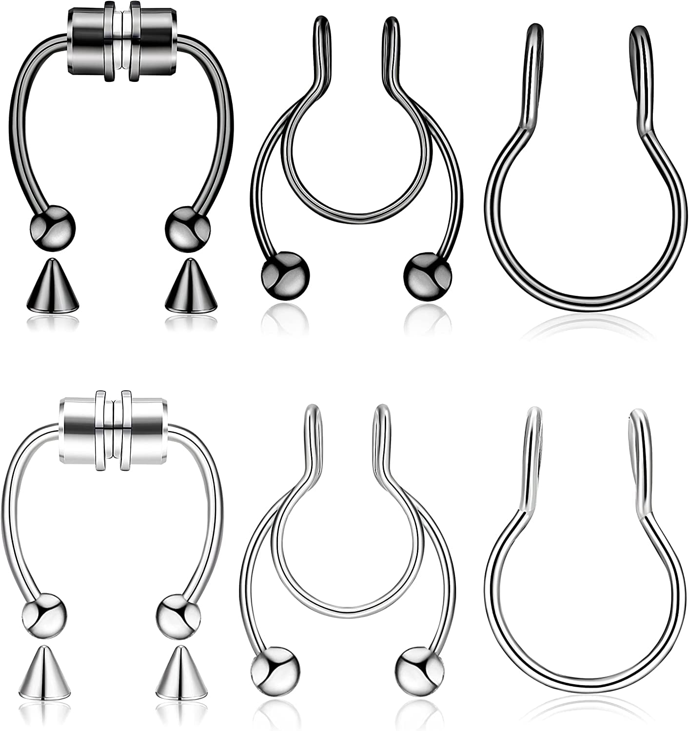 Bfdyy 6 Pieces Nose Rings Fake Magnetic Septum Fake Nose Ring Fake Nose