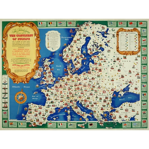 32x24in Map of Europe, 1946 The National Savings Picture Map of the ...