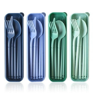 Reusable Utensils Set with Case, Plastic Cutlery Set Forks Spoon ...