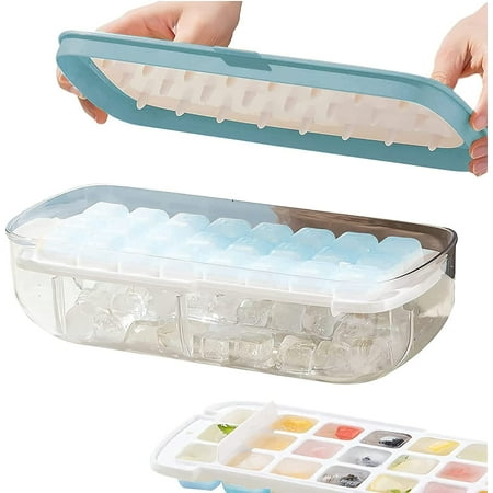Ice Tray with Lid and Bin-Updated Press Plate Easy Release Ice Cubes ...