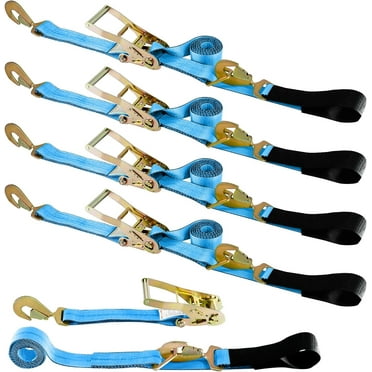 (4 Pack) 2" x 8' Car Tie Down Lasso Ratchet Strap with Chain Anchor ...
