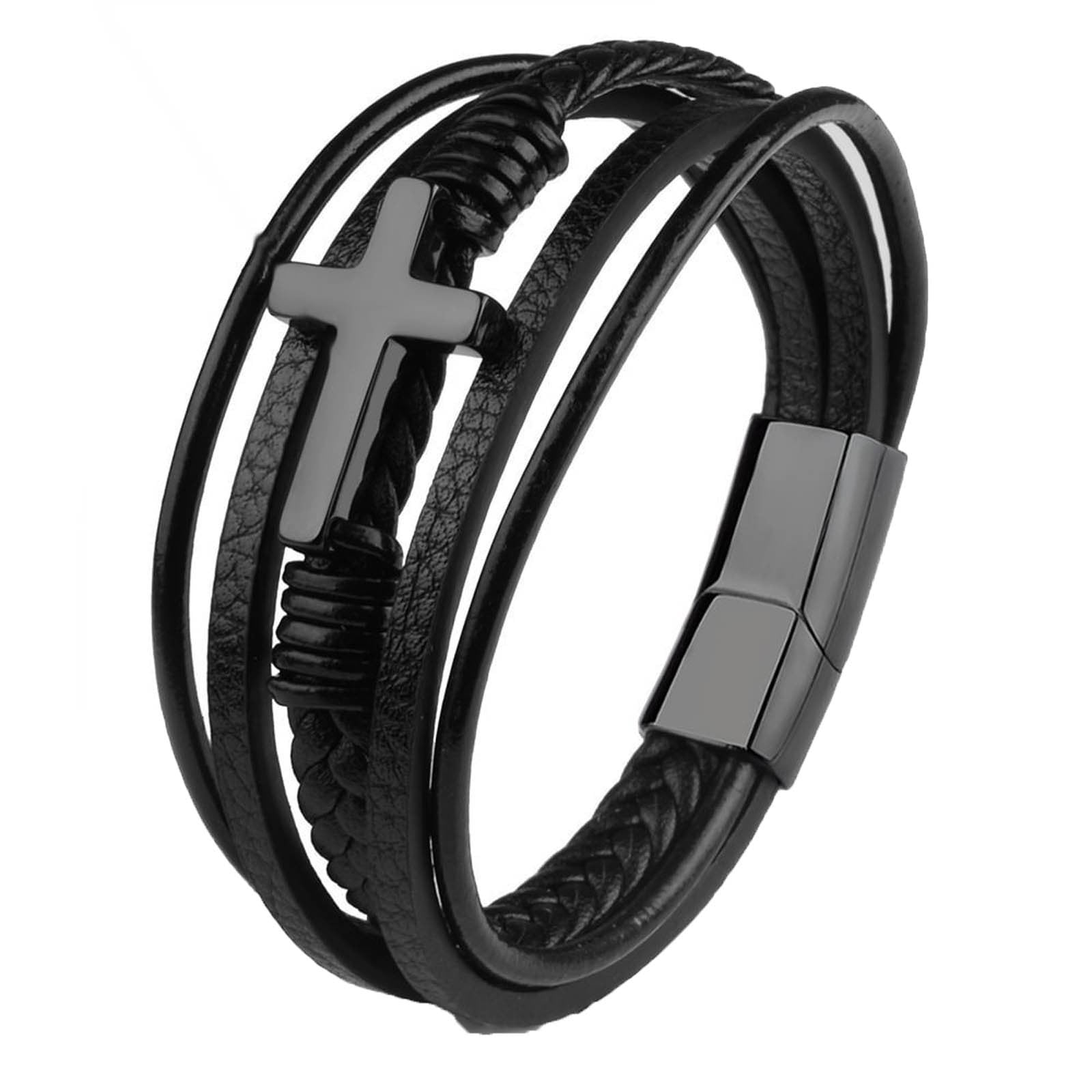Click here for Riforla Mens Black Leather Bracelet Layer Braided... prices