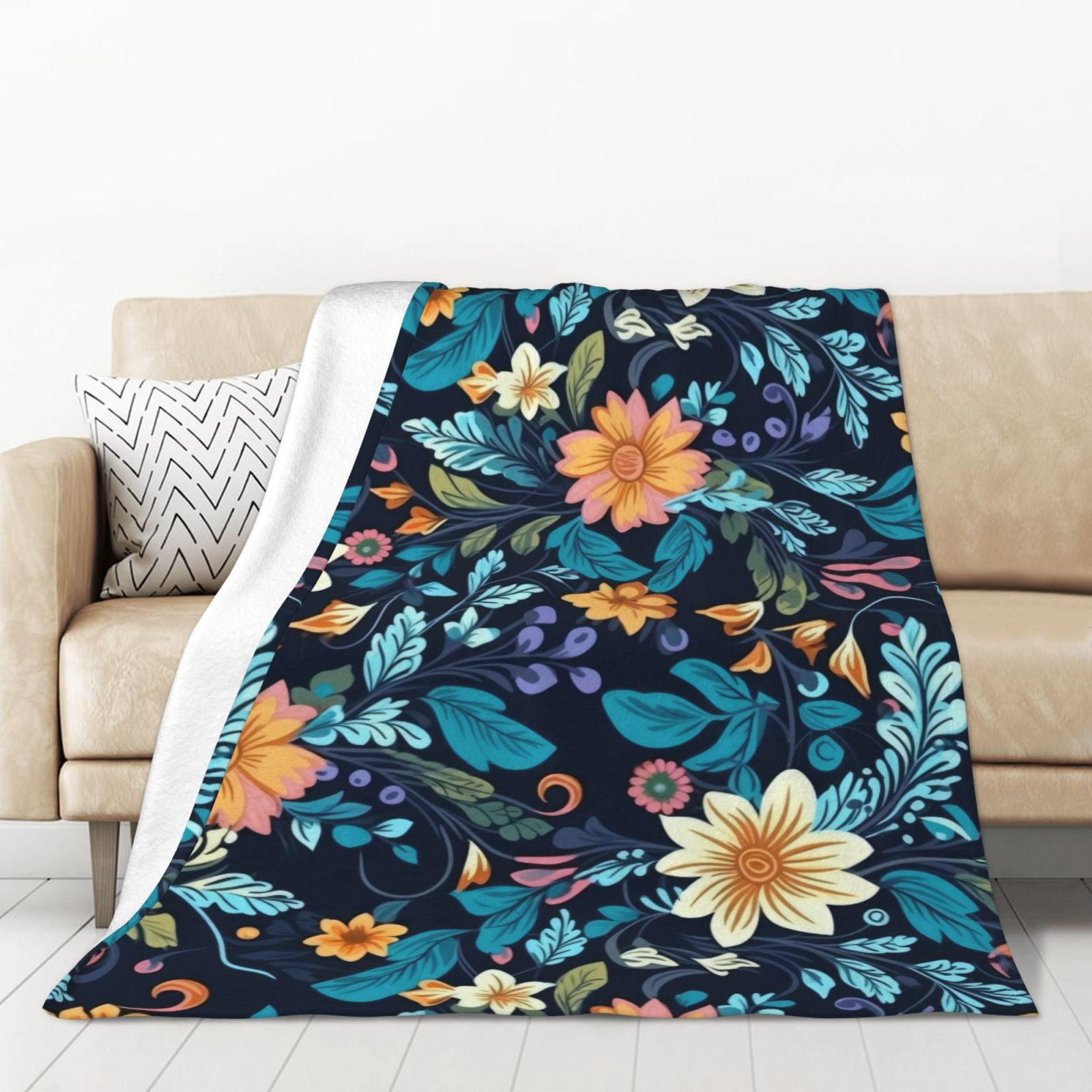 XMXT Throw Blankets, Mysterious Floral Motifs Bed Blanket for Bedroom ...