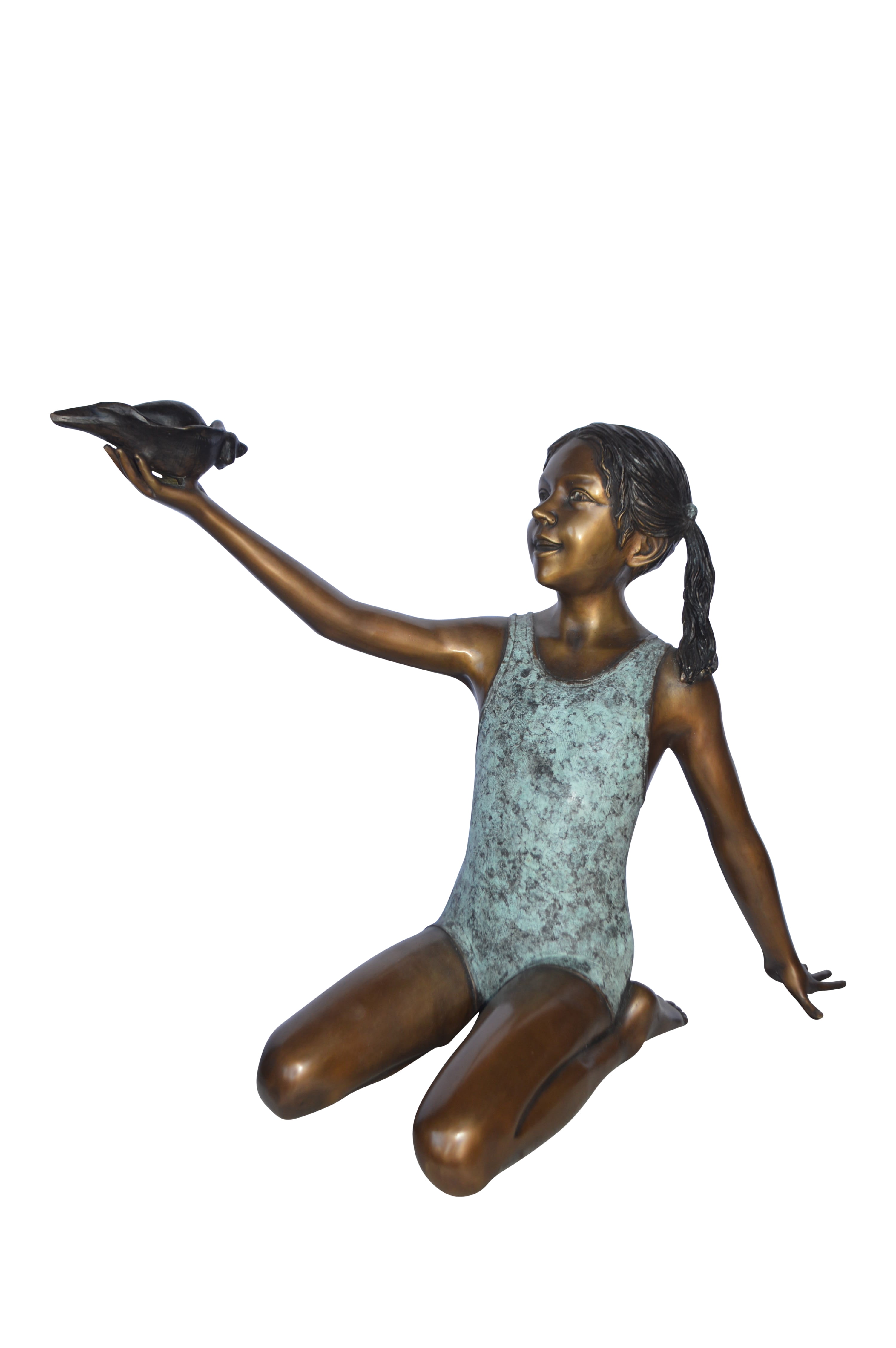Sitting Girl Holding Shell Bronze Statue Fountain - Size: 32"L x 22"W x ...