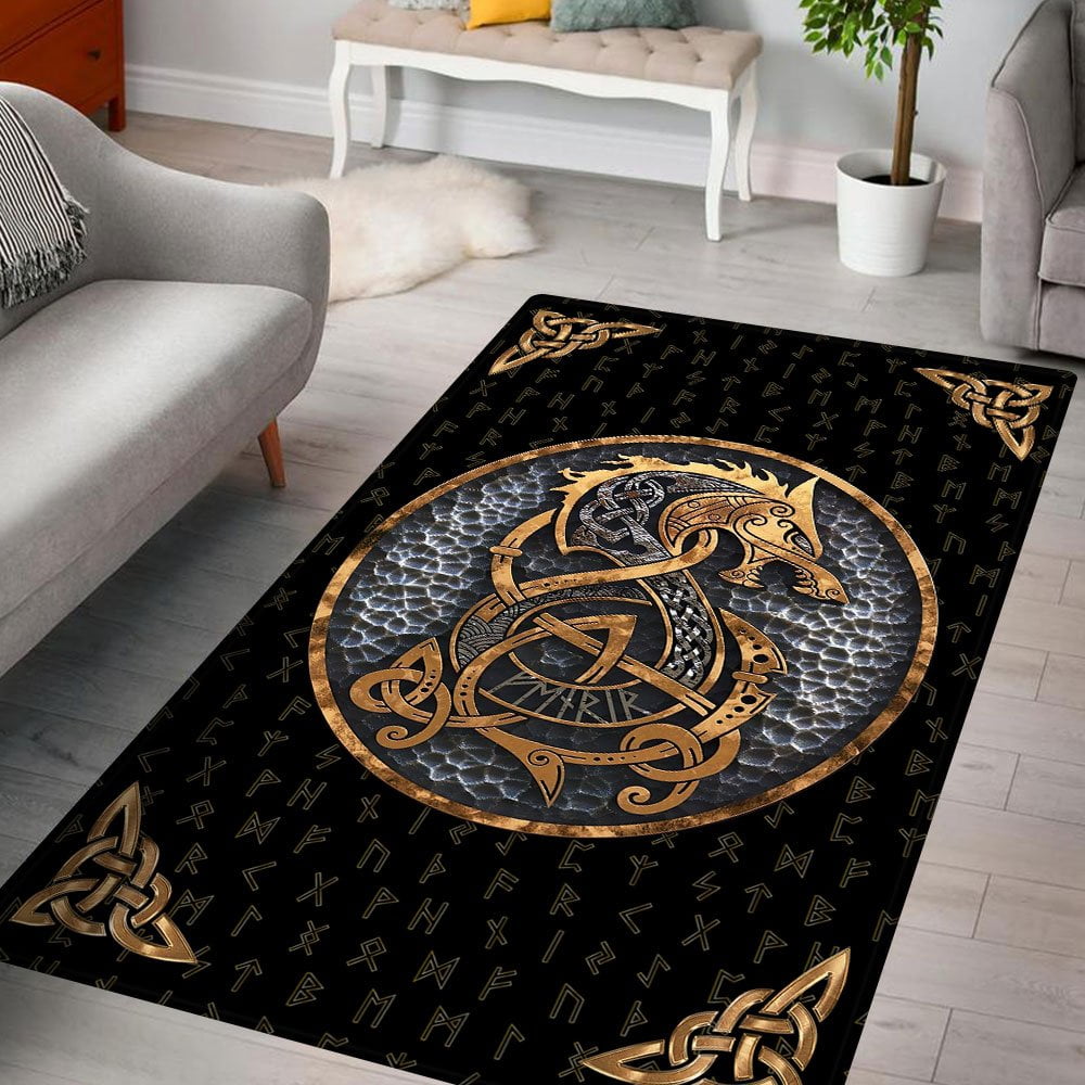 Rectangle Area Rug For Living Room, Bedroom, Viking Fenrir Wolf Rug ...