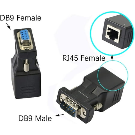 DB9 RS232 Male & Female to RJ45 Female COM Port to LAN Ethernet Cat5e ...