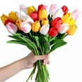 15-Pack Multicolor PU Tulip Artificial Flowers 13.4 Inch for Easter ...