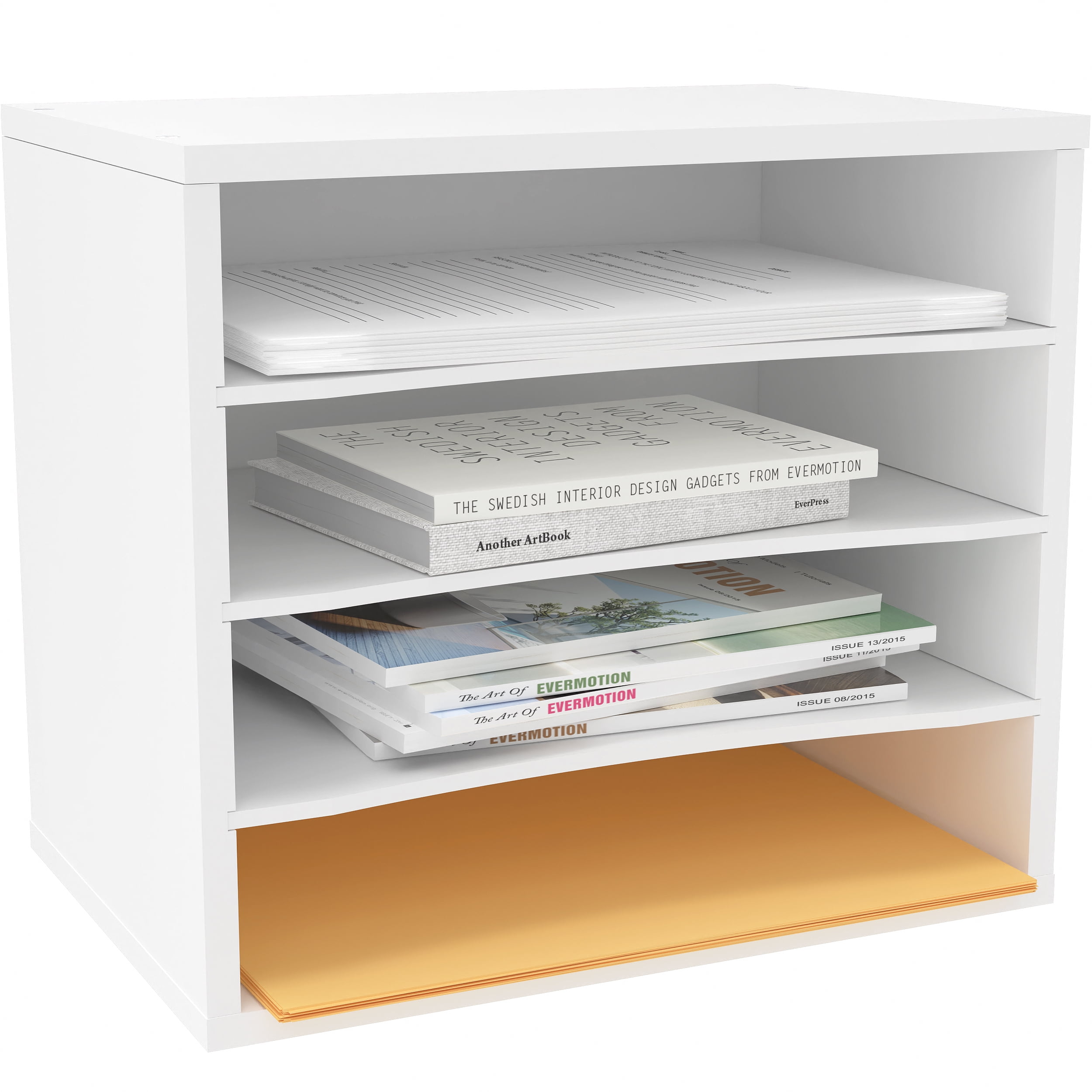 Ballucci 4-Tier File Paper Organizer, Wood Stackable Letter Tray with ...