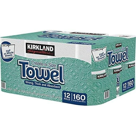 KIRKLAND Create-a-Size Paper Towels 2-Ply 11x11 Inch 160 Sheets 12 ...