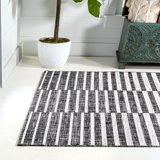 Sukie Modern Offset Stripe Black/Ivory 3 ft. x 5 ft. Indoor/Outdoor ...