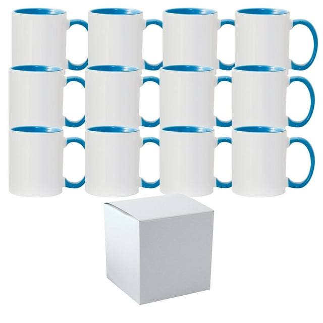12 Pcs 11 oz. Light Blue Inner And Handle Professional Grade Ceramic ...