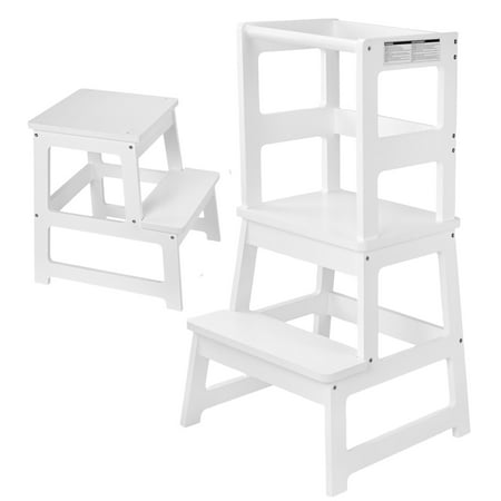 2-in-1 Kids Kitchen Helper Step Stool, Toddler Learning Tower with ...