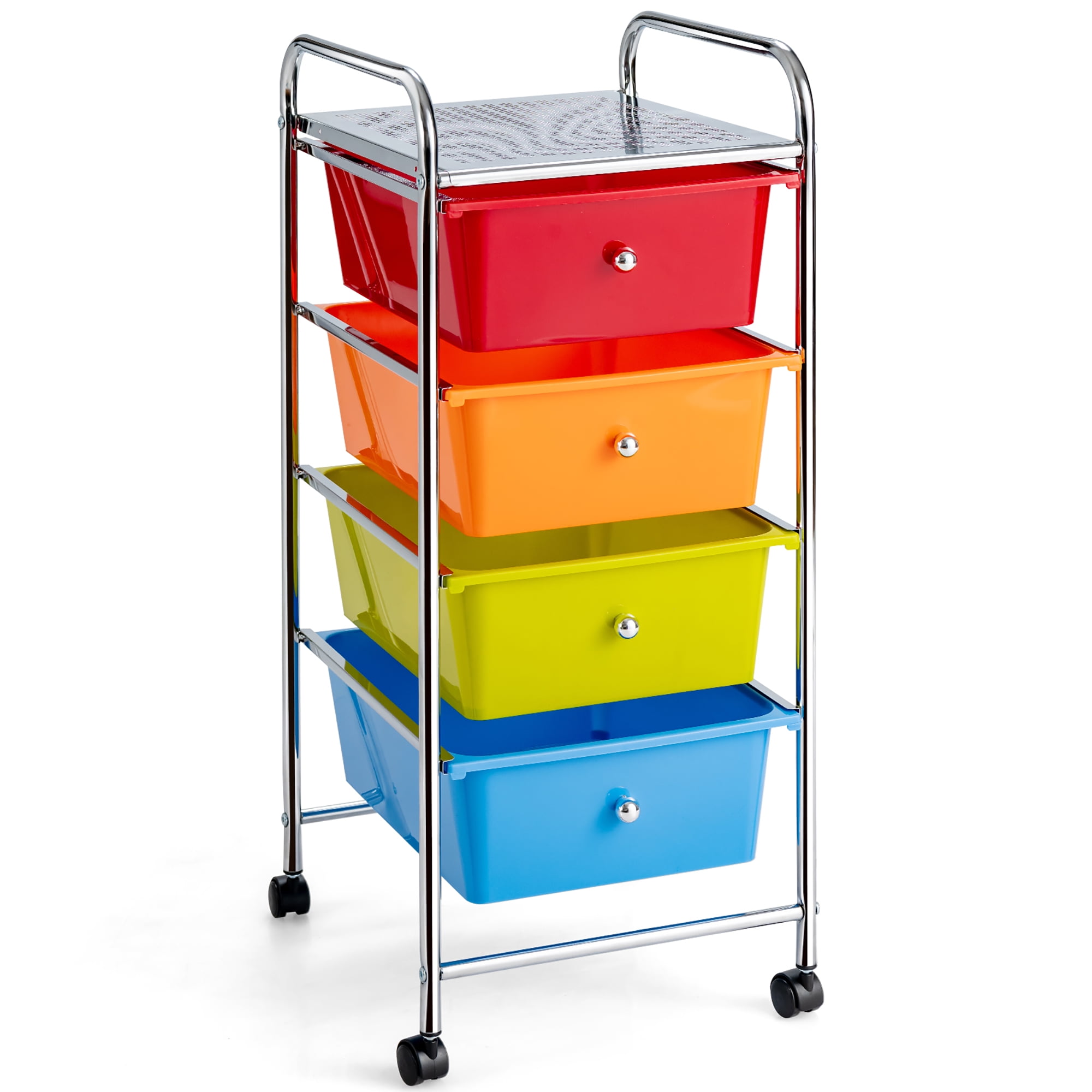 Costway 4-Drawer Cart Storage Bin Organizer Rolling w/Plastic Drawers ...