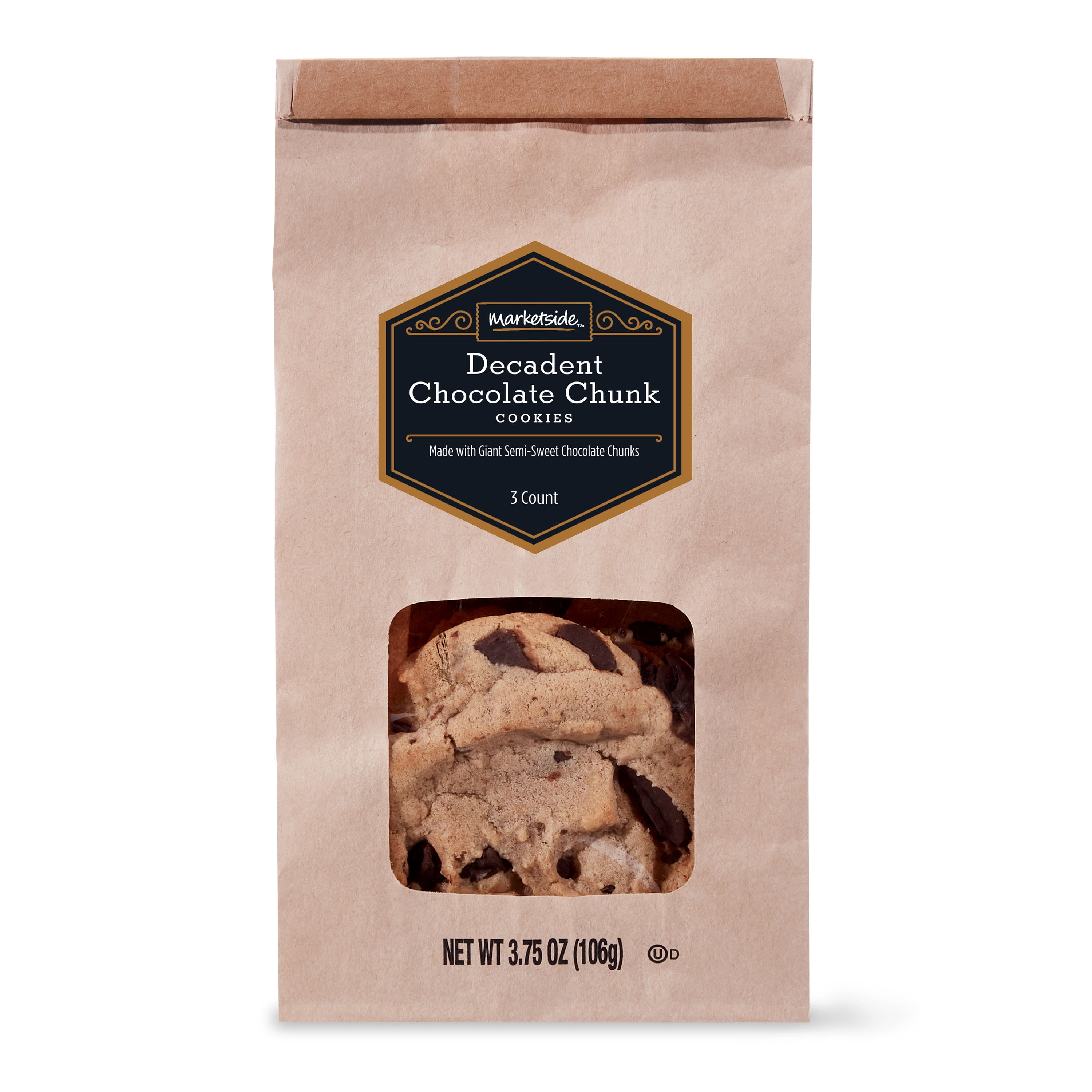 Marketside Decadent Chocolate Chunk Cookies, 3.75 oz, 3 Count - Walmart.com