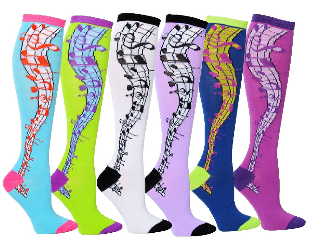 6 Pairs Women's Fancy Design Multi Colorful Patterned Knee High Socks ...