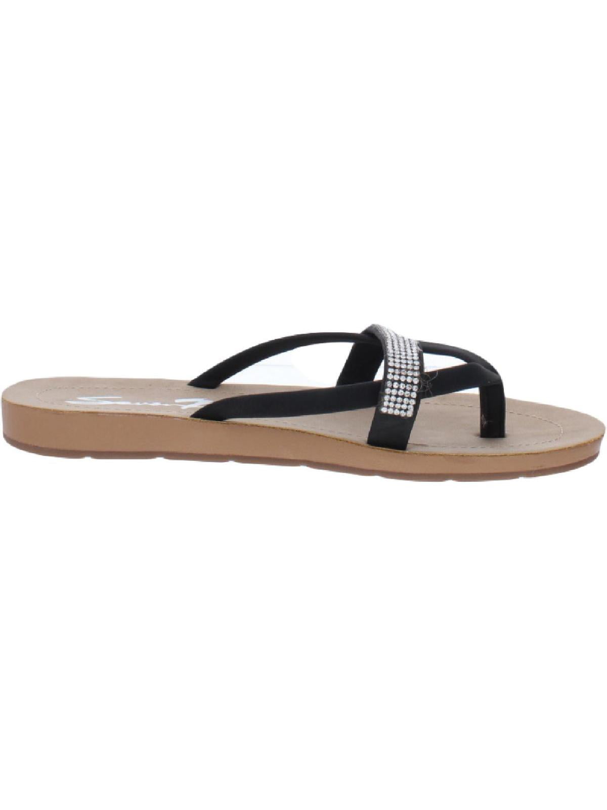 Seven7 Womens Bondi Caramel Faux Leather Embellished Thong, 47% OFF
