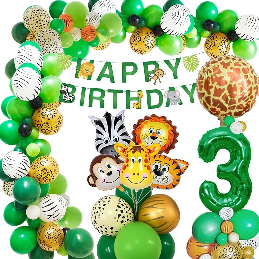 3 Year Birthday Party Decorations, Jungle Safari Birthday Balloon, Set ...