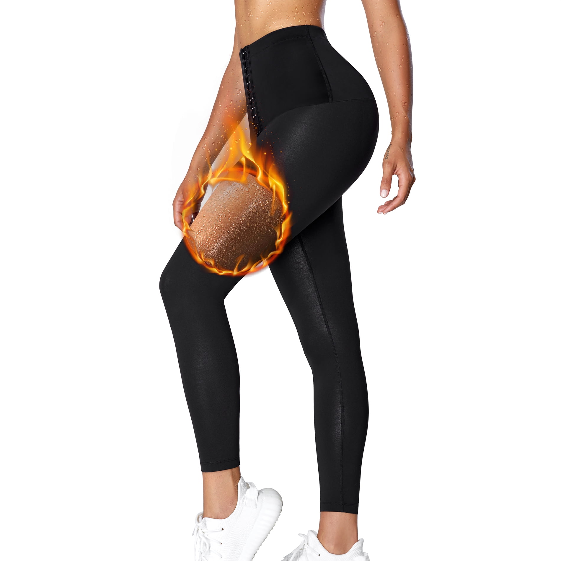 Junlan Women Hi Waist Sweat Sauna Leggings Slimming Hot Neoprene Pants